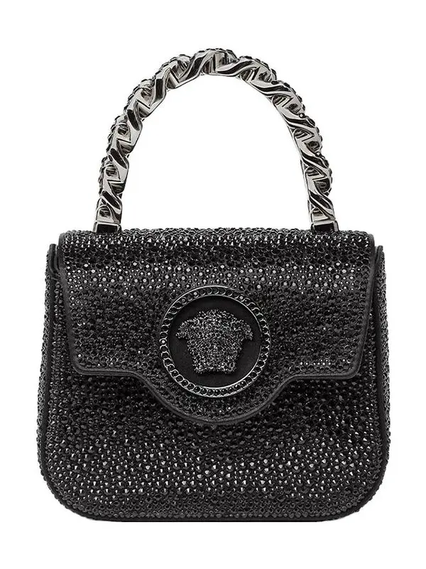 Versace La Medusa Embellished Satin Mini Bag - Black