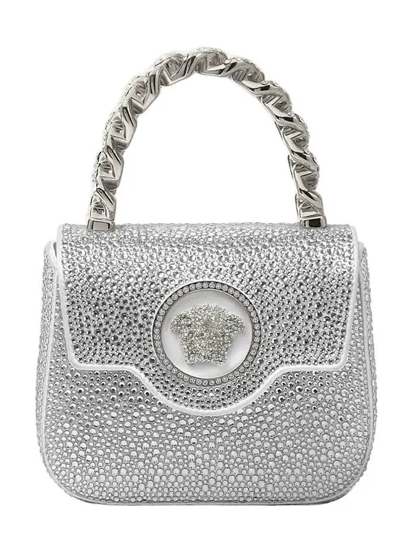 Versace La Medusa Embellished Satin Mini Bag - White