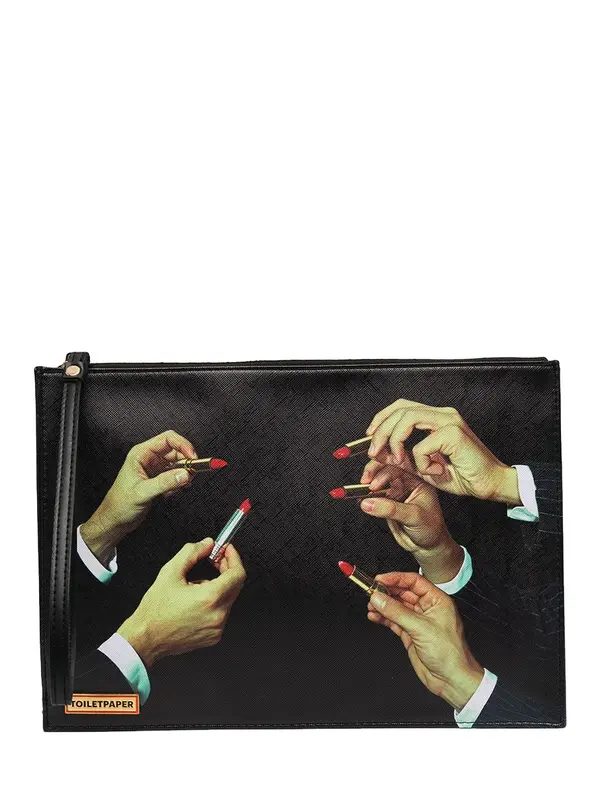 SELETTI Lipstick Graphic Clutch - Black