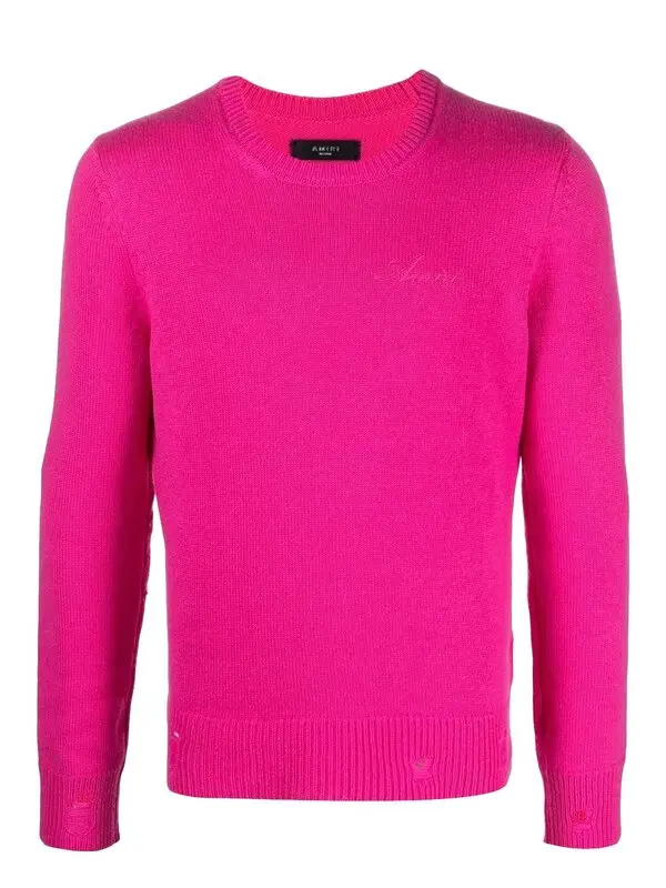 Amiri Distressed-effect Cashmere Jumper - Pink
