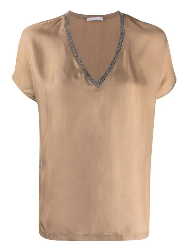 Fabiana Filippi V-neck Short-sleeve Top - Brown