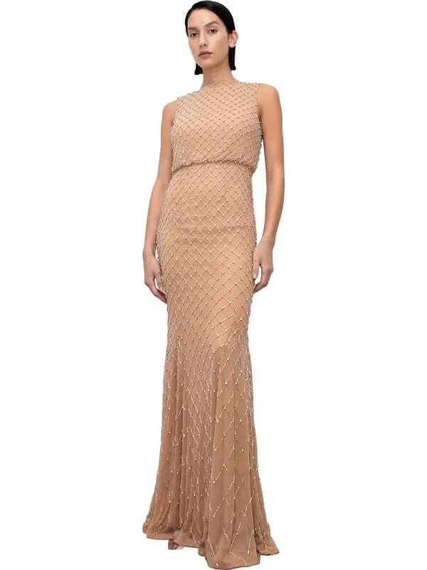 Rachel Gilbert Ada Crystal-embroidered Gown - Neutral