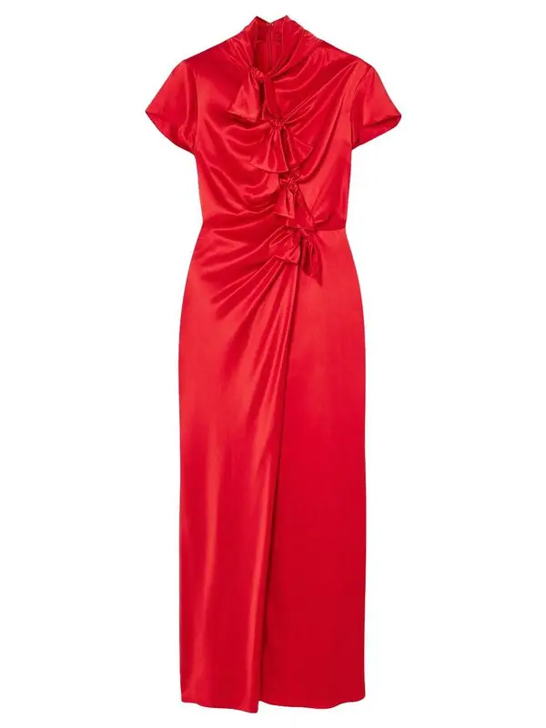 Saloni Kelly Tie-detailed Silk-satin Midi Dress - Red