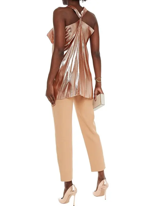Roland Mouret Pontal Draped Metallic Silk-blend Jacquard Top - Rose Gold
