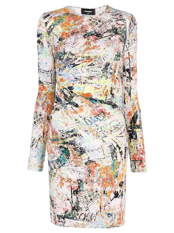 Dsquared2 Abstract-print Long-sleeve Dress - White