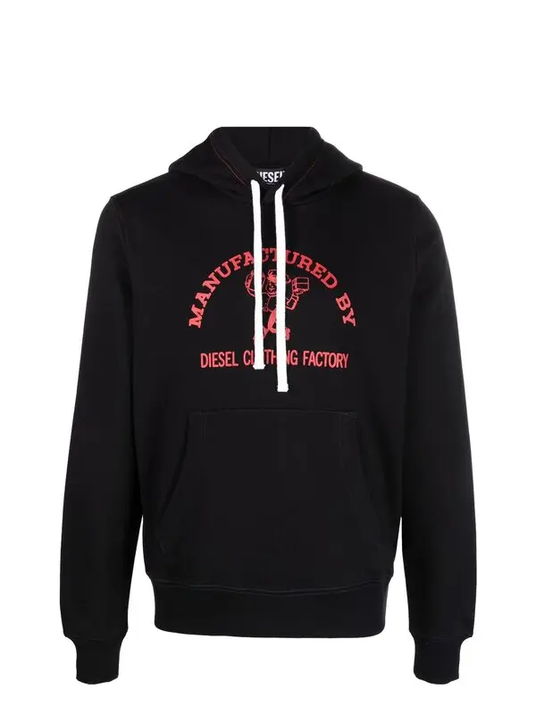 DIESEL® Cotton Graphic Print Pullover Hoodie - Black