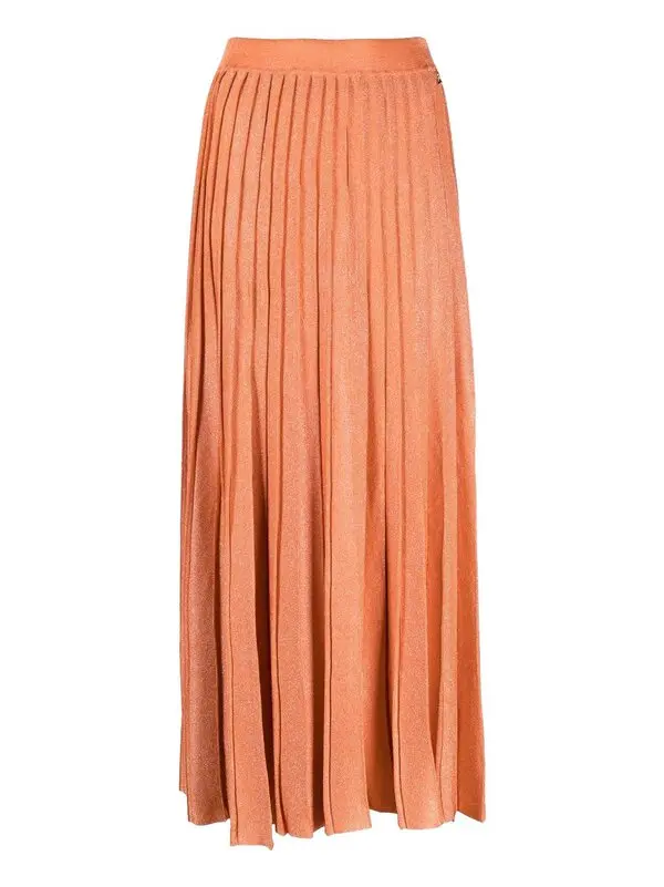 Patrizia Pepe Glitter Pleated Midi Skirt - Orange