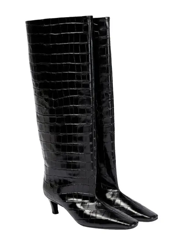 TOTEME Croc-effect Leather Knee-high Boots - Black