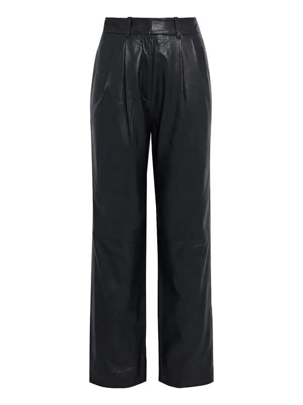 Walter Baker Pleated Leather Straight-leg Pants - Black