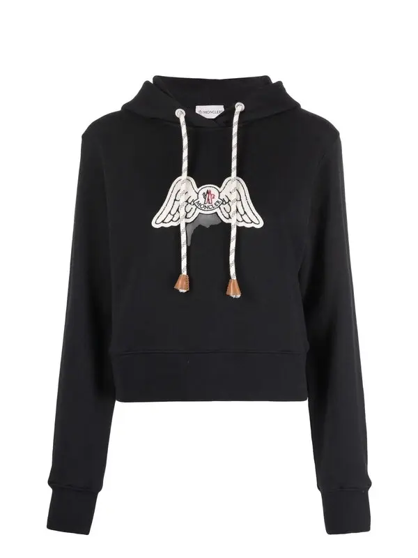 Palm Angels X Moncler Wings-logo Patch Hoodie - Black