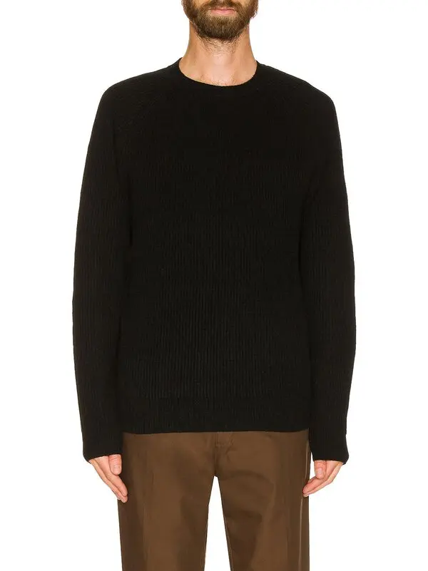 SCHOTT Ribbed Wool Crewneck Sweater - Black