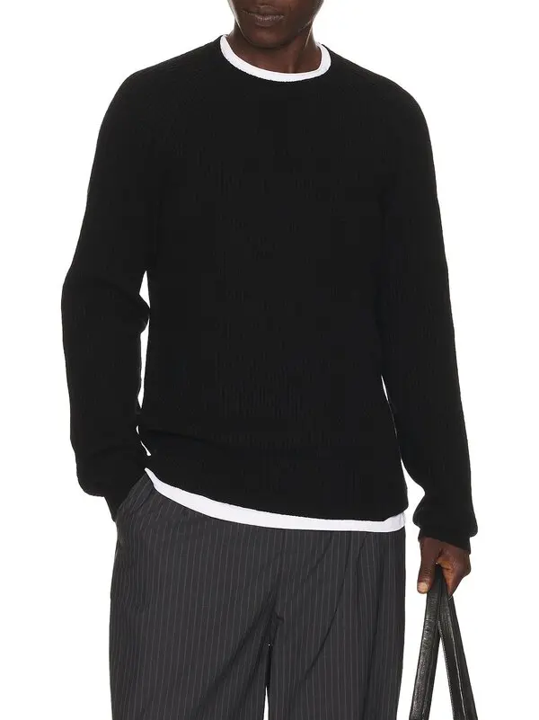 SCHOTT Ribbed Wool Crewneck Sweater - Black