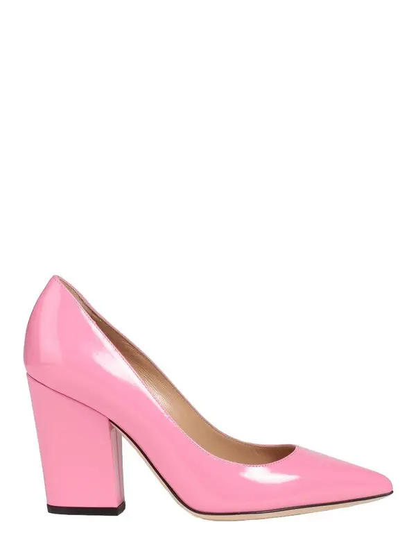 SERGIO ROSSI Patent Leather Pointed Toe Block Heel Pumps - Bubblegum
