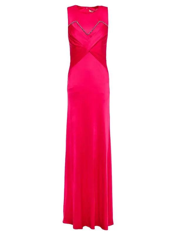 Roberto Cavalli Gathered Crystal-embellished Jersey Gown - Fuchsia