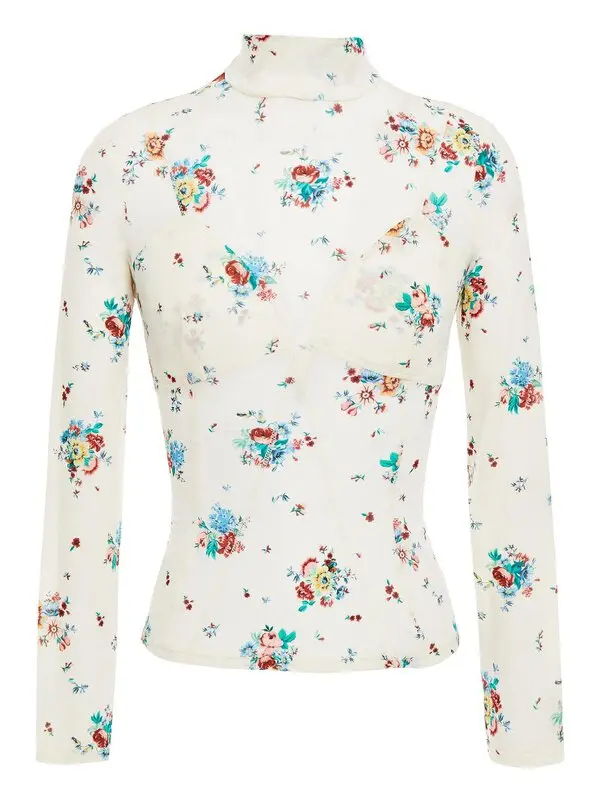 Rabanne Floral-print Turtleneck Top - Cream