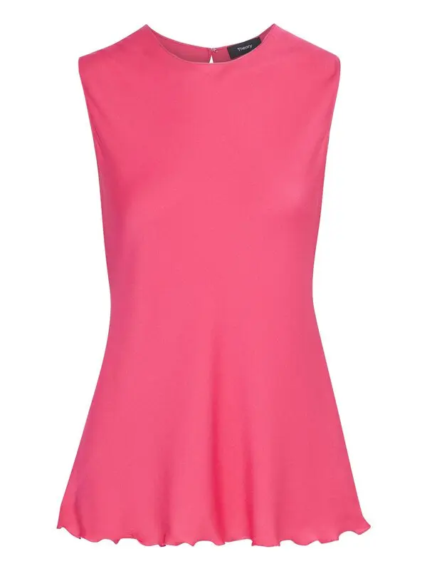 Theory Ruffle-trimmed Silk-blend Crepe De Chine Tank - Bright Pink