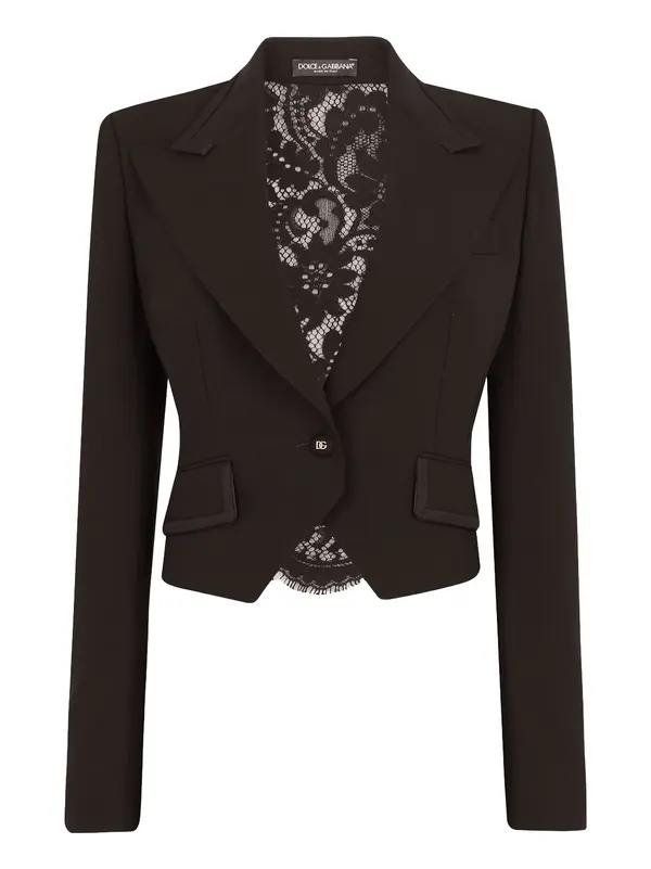 Dolce & Gabbana Cordonetto Lace Cropped Blazer - Black