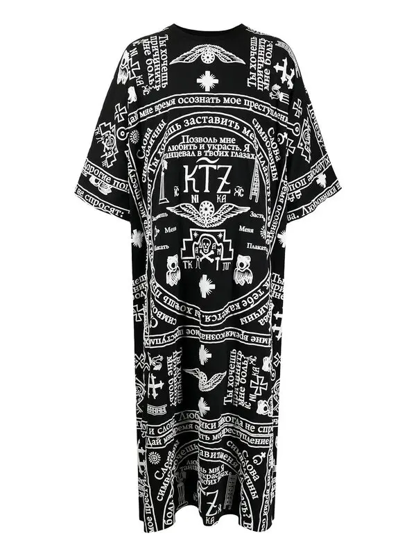 KTZ Church Print Cotton Kaftan - Black