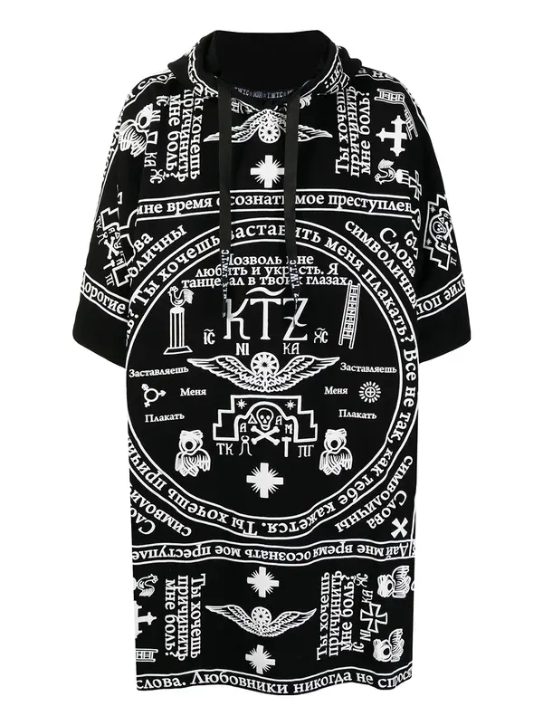 KTZ Church Print Hooded Kaftan - Black