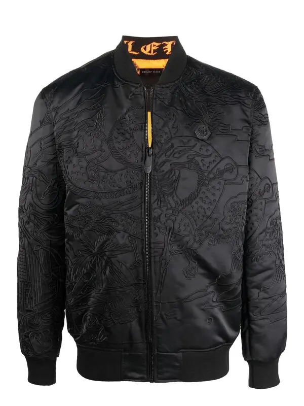 Philipp Plein Tattoo-motif Embroidered Bomber Jacket - Black