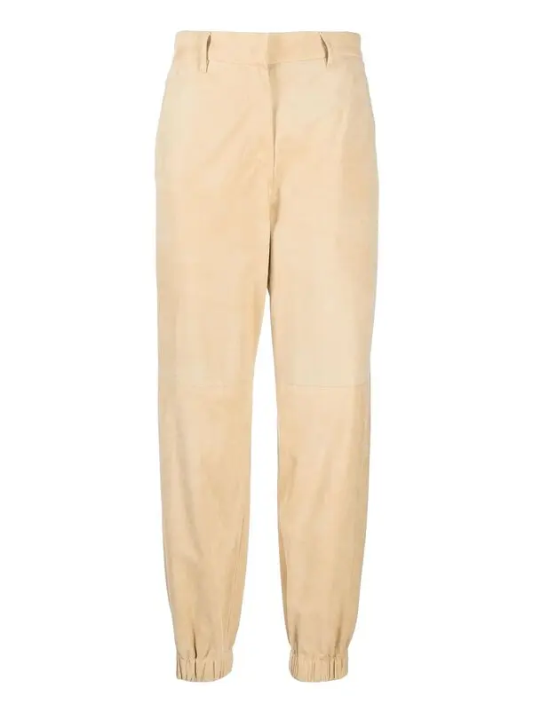 Brunello Cucinelli Cuffed-ankle Leather Trousers - Neutrals