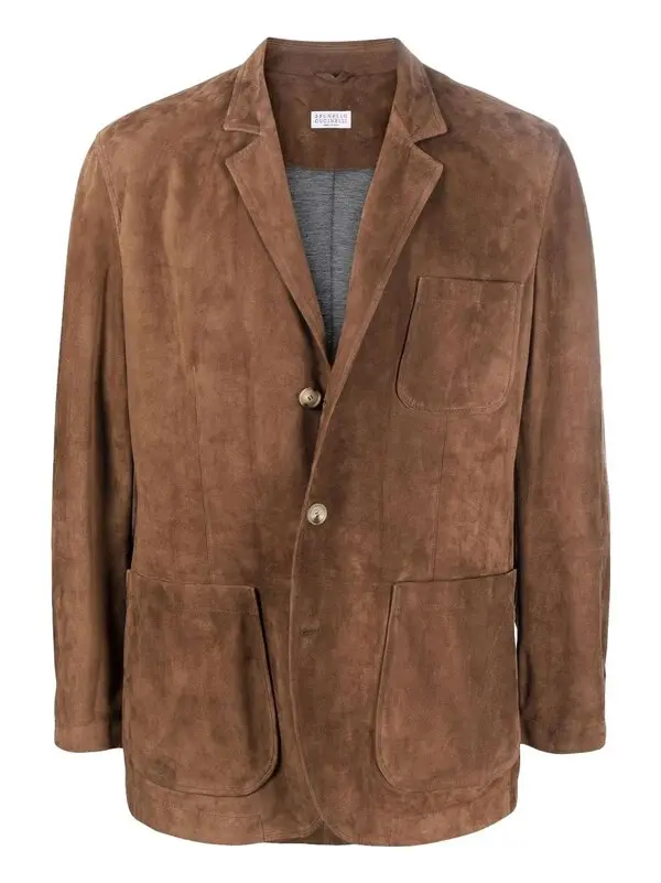 Brunello Cucinelli Leather Blazer - Brown