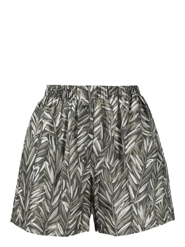 Brunello Cucinelli Leaf-print Silk Shorts - Green