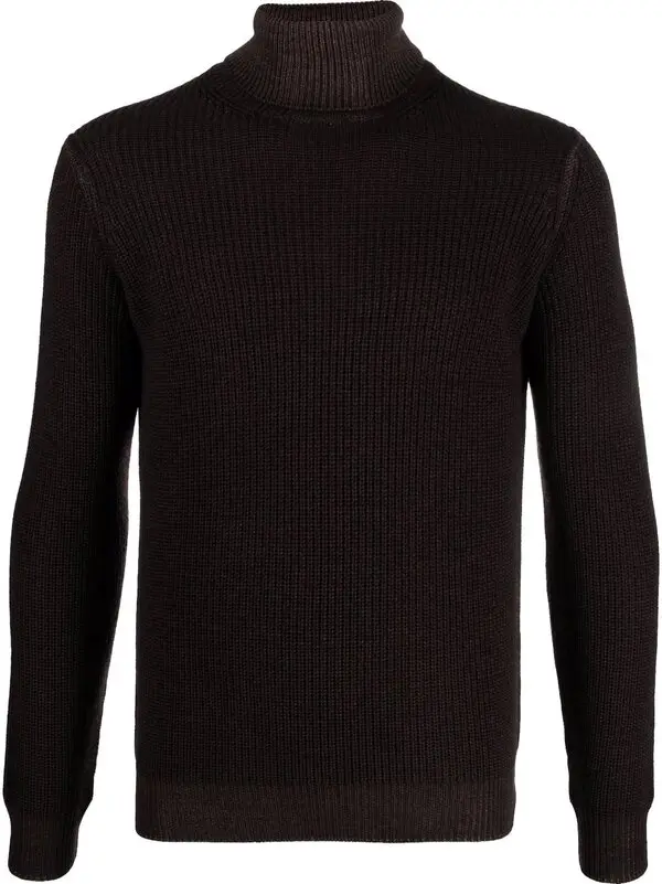 DELL'OGLIO Merino Knit Roll Neck Jumper - Brown