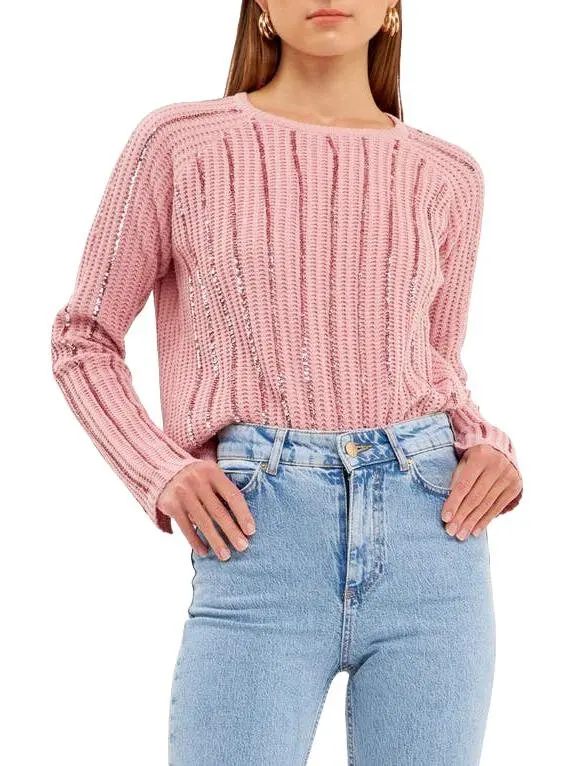 Endless Rose Sequin Detail Knit Sweater - Pink