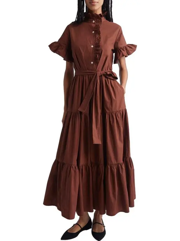 Mille Victoria Ruffle Front Dress - Chocolate