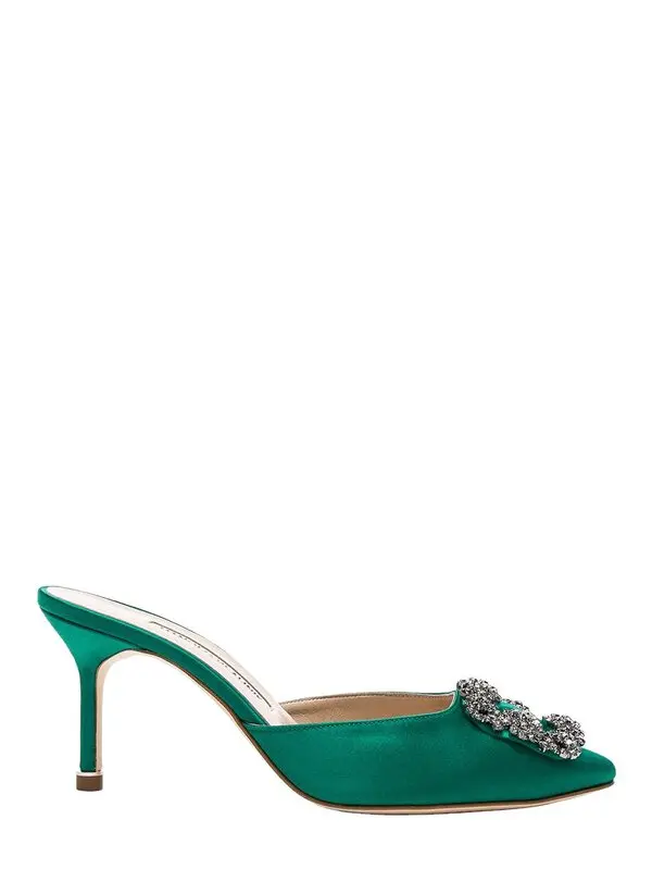 Manolo Blahnik Hangisi 70 Mules - Green Satin