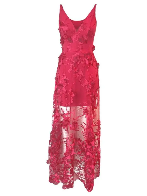 Dress The Population Sidney Sheer Lace Gown - Begonia