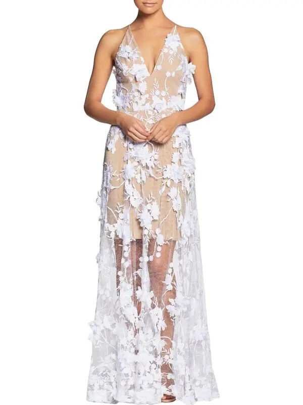 Dress The Population Sidney Sheer Lace Gown - White