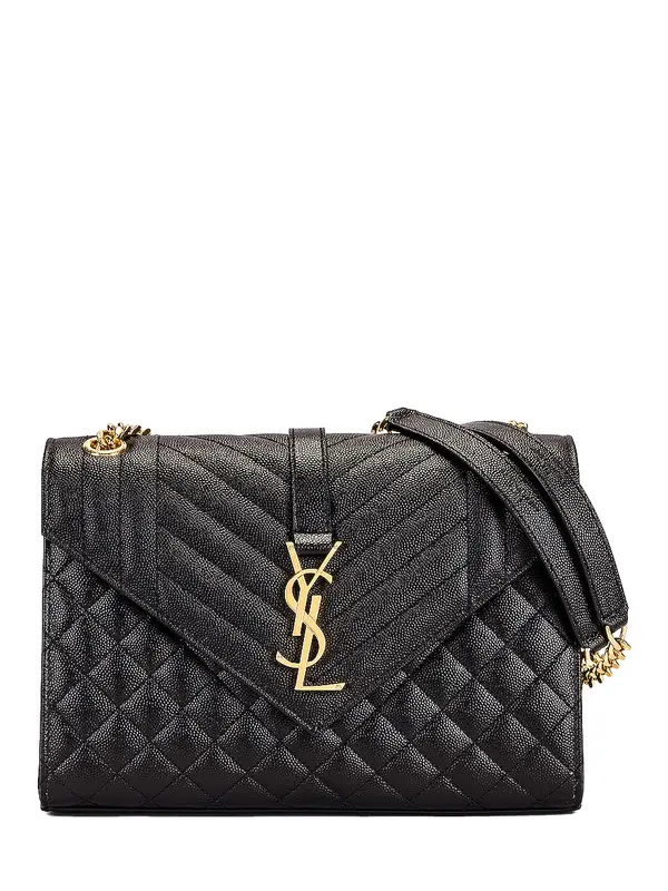 Saint Laurent Medium Tri-quilt Envelope Chain Bag - Nero & Nero