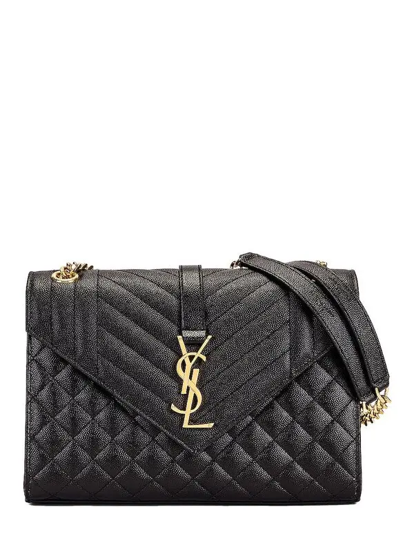 Saint Laurent Medium Tri-quilt Envelope Chain Bag - Nero & Nero