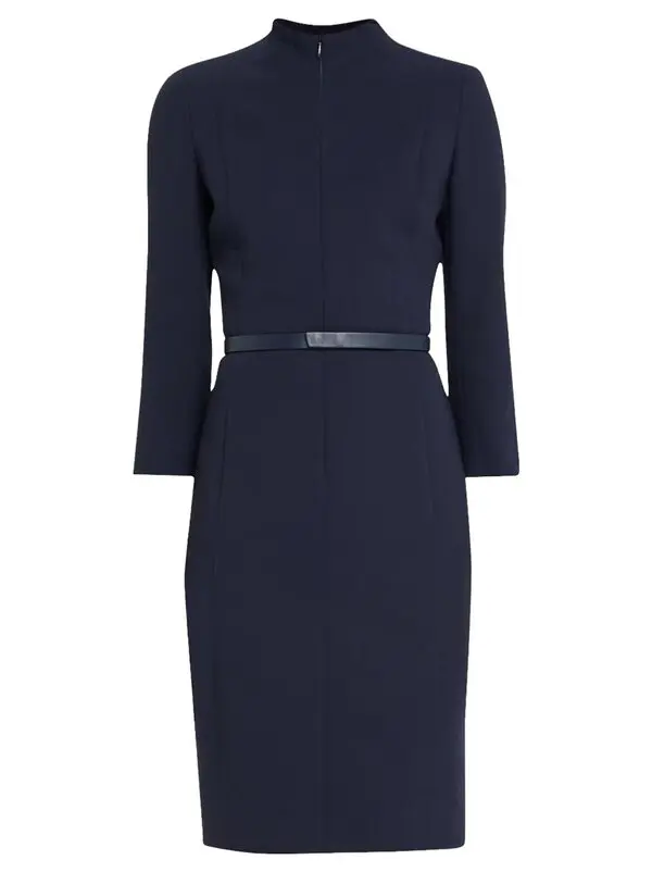 Akris Split-neck Double-face Wool Sheath Dress - Blue
