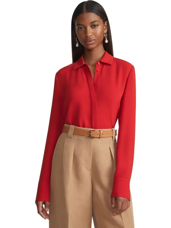 Lafayette 148 New York Silk Georgette Button-front Blouse - Spark