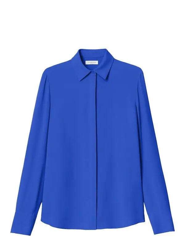 Lafayette 148 New York Silk Georgette Button-front Blouse - Galaxy Blue