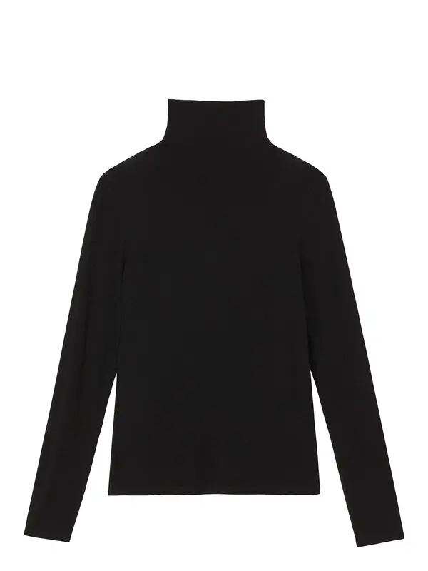 Lafayette 148 New York Jersey Fitted Turtleneck Top - Black