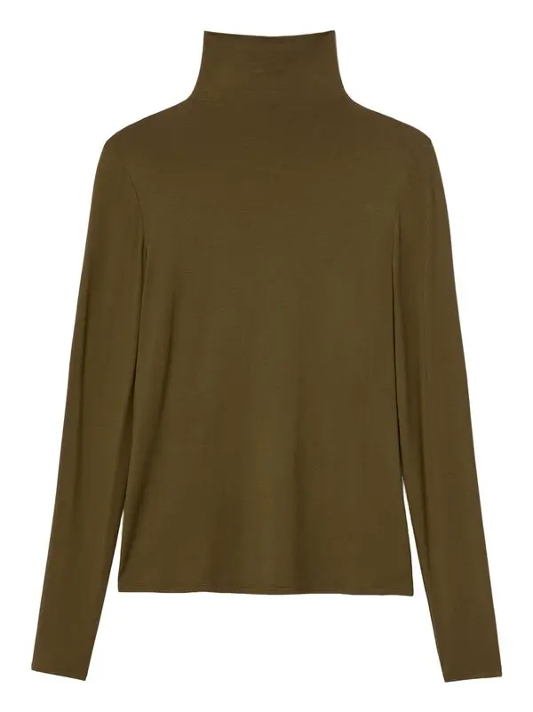 Lafayette 148 New York Jersey Fitted Turtleneck Top - Forage Green