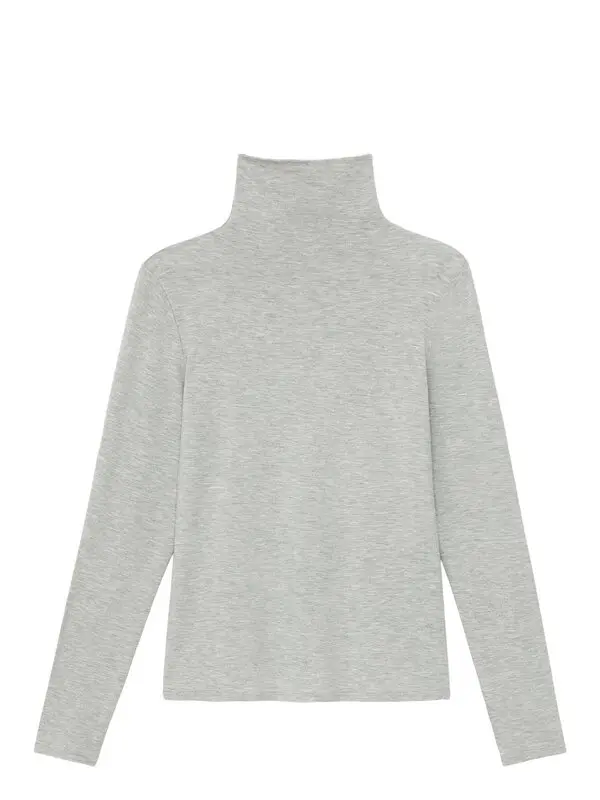 Lafayette 148 New York Jersey Fitted Turtleneck Top - Grey Heather