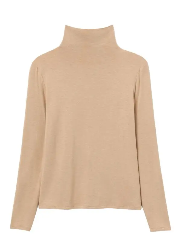 Lafayette 148 New York Jersey Fitted Turtleneck Top - Latte Melange