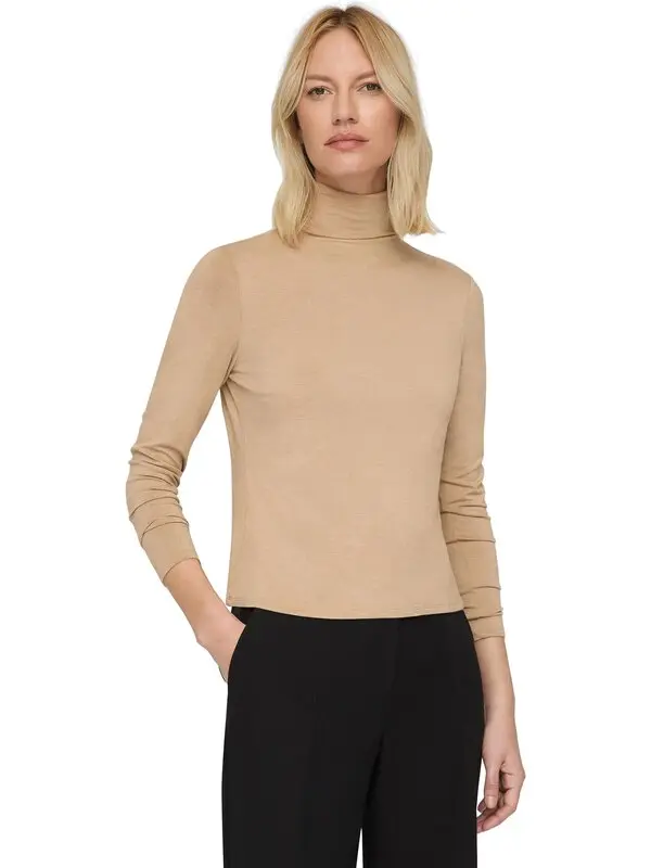 Lafayette 148 New York Jersey Fitted Turtleneck Top - Latte Melange