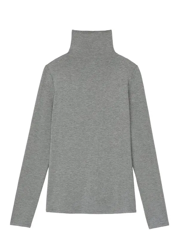 Lafayette 148 New York Jersey Fitted Turtleneck Top - Nickel Melange