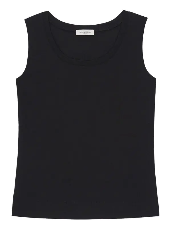 Lafayette 148 New York Cotton Rib Scoop Neck Tank Top - Black