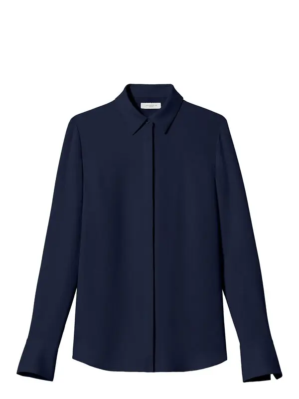 Lafayette 148 New York Silk Georgette Button-front Blouse - Blue Ink