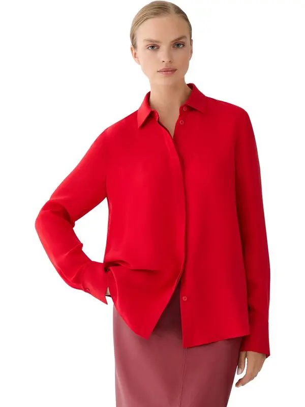Lafayette 148 New York Silk Georgette Button-front Blouse - Red Willow