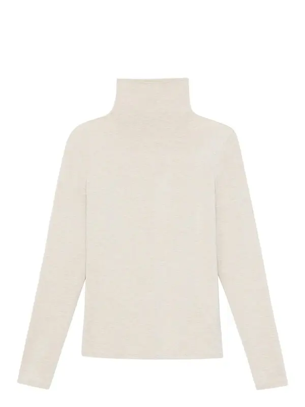 Lafayette 148 New York Jersey Fitted Turtleneck Top - Palomino Melange