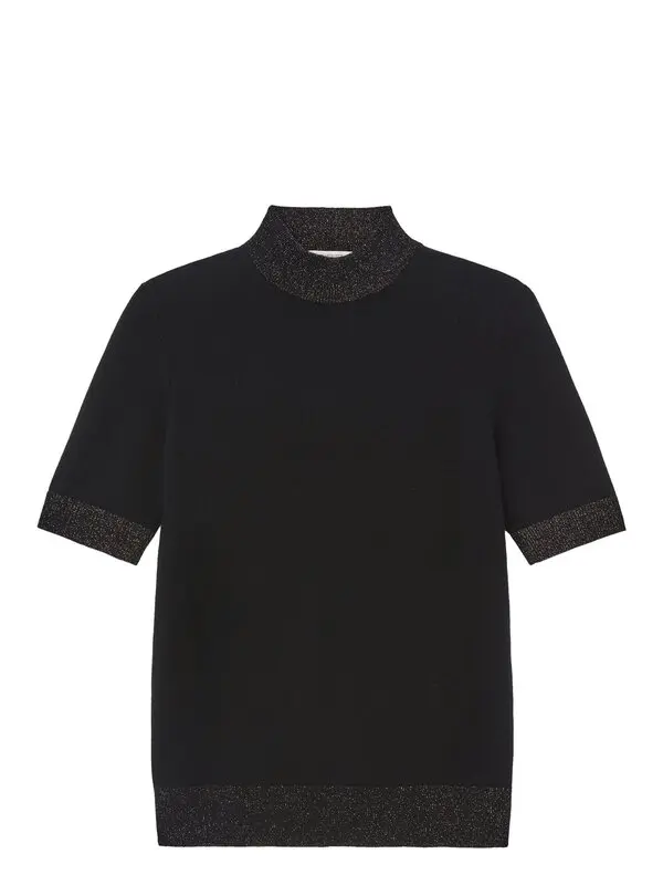 Lafayette 148 New York Cashmere Short Sleeve Mock Neck Sweater - Black