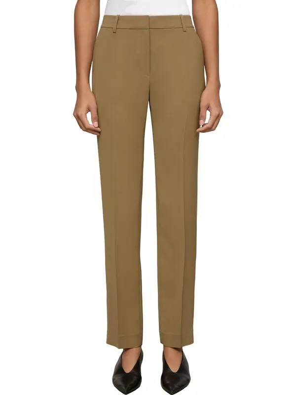 Lafayette 148 New York Crepe High Rise Straight Leg Ankle Pants - Khaki Green